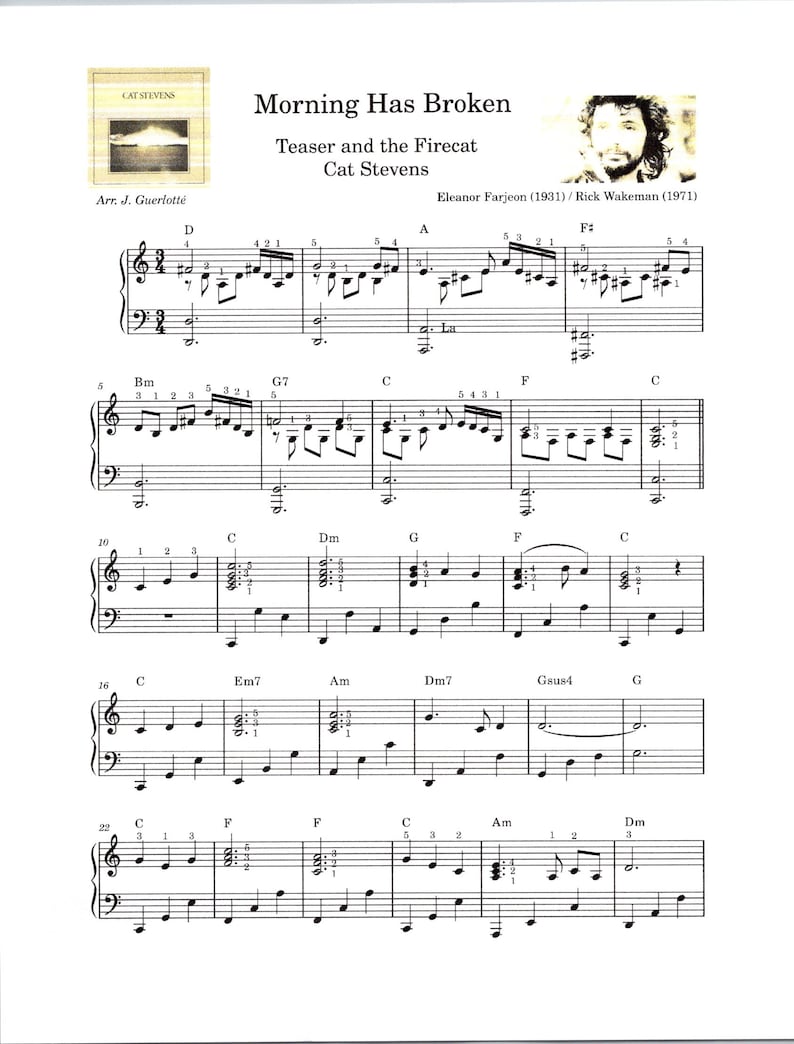 Morning Has Broken - Digital Download Easy Piano Solo - Key of C - Etsy