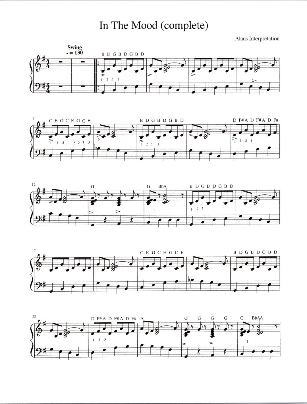 In the Mood (complete) - Digital Piano Solo - Intermediate Level - Key ...