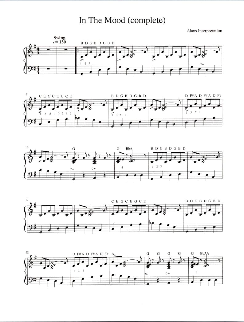 In the Mood (complete) - Digital Piano Solo - Intermediate Level - Key ...