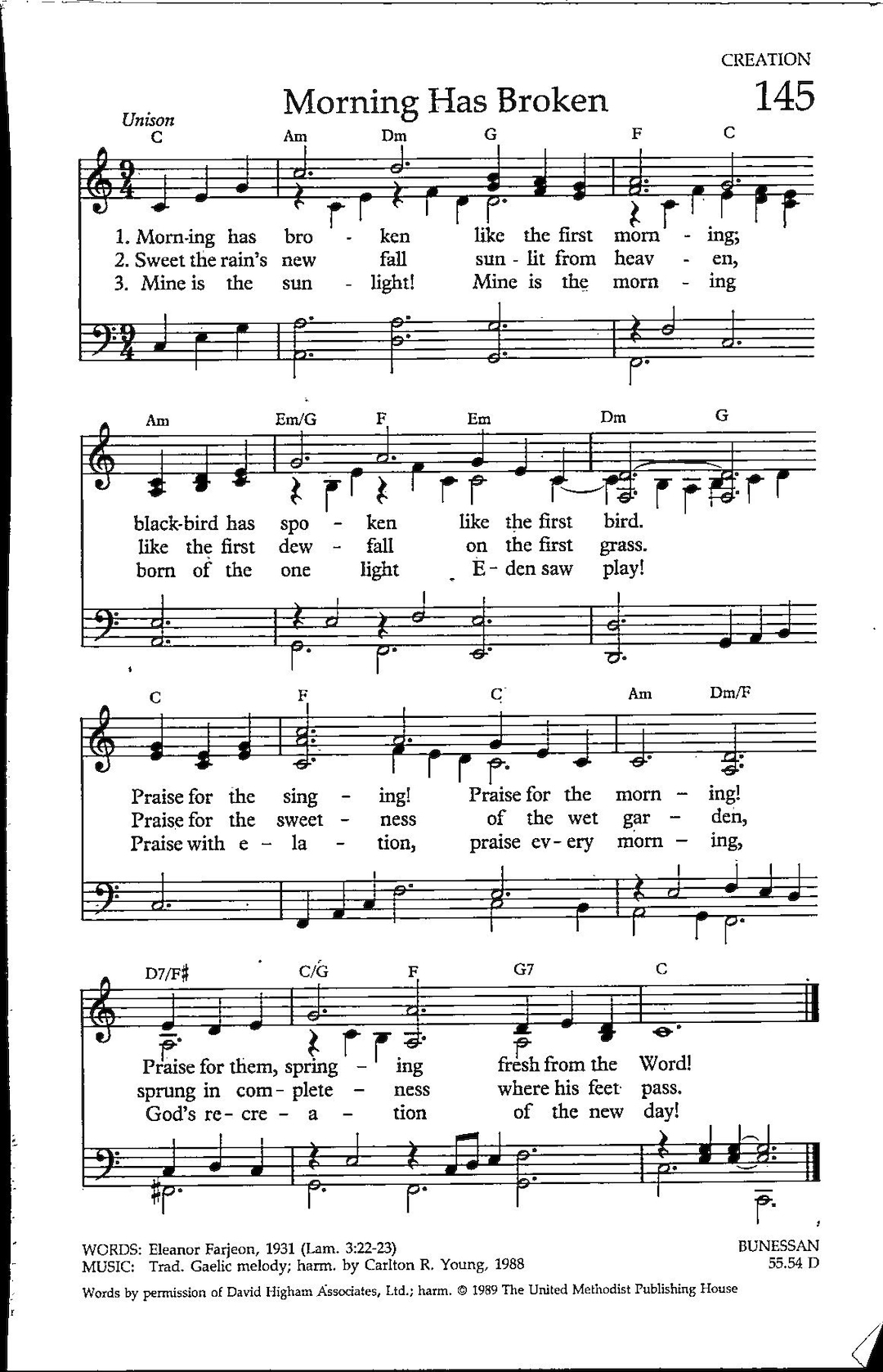 Morning Has Broken Partitura Digital Key of C Gaelic Melody 1988 - Etsy ...