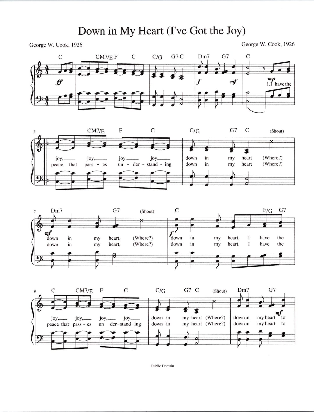 Down in My Heart (i've Got the Joy) - Digital Religious Hymn for Piano ...