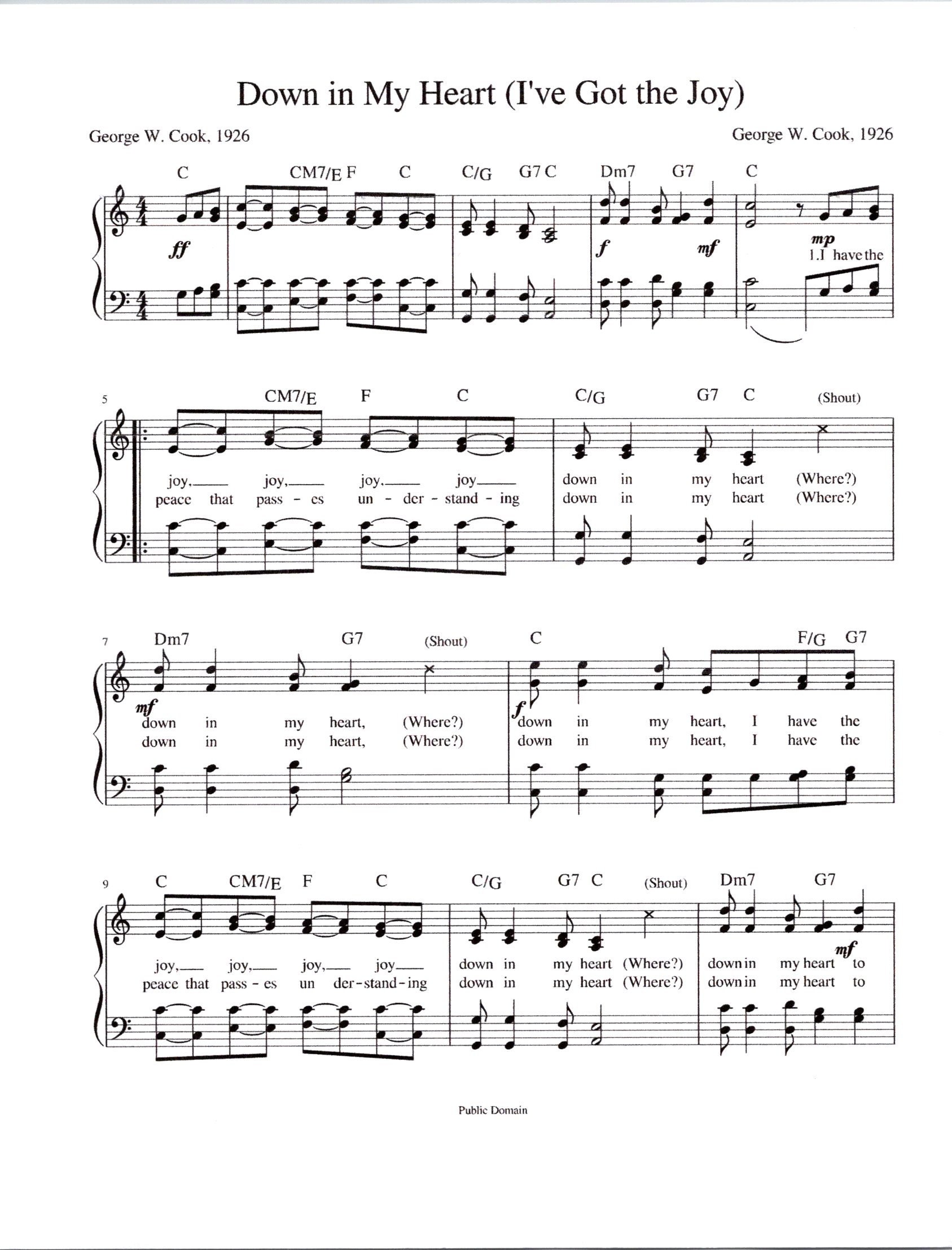 Down in My Heart (i've Got the Joy) - Digital Religious Hymn for Piano ...