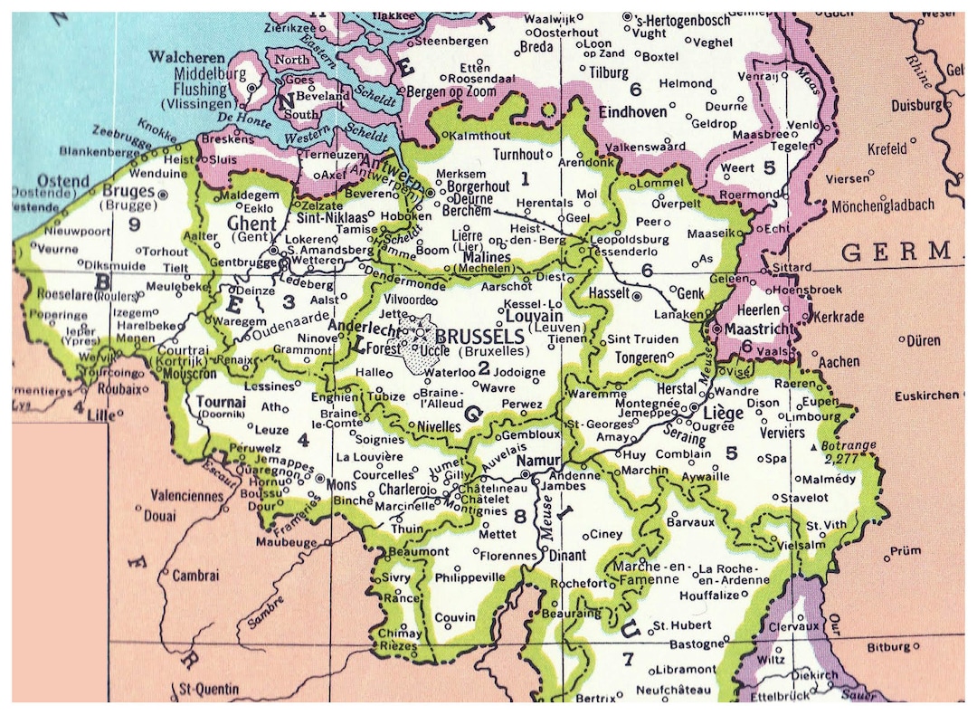Belgium Map - Brugge Flanders Ghent Brussels Digital Download - Etsy