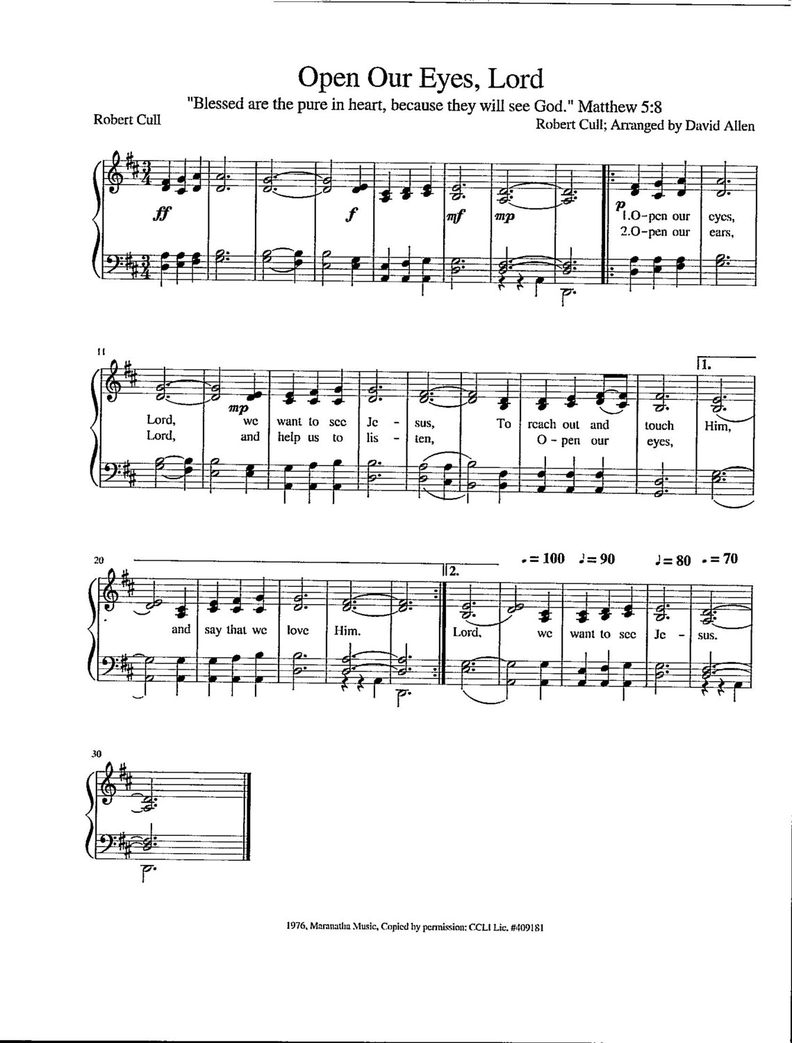 Open Our Eyes, Lord - Digital Hymn Tune With Lyrics - Key of D - Etsy