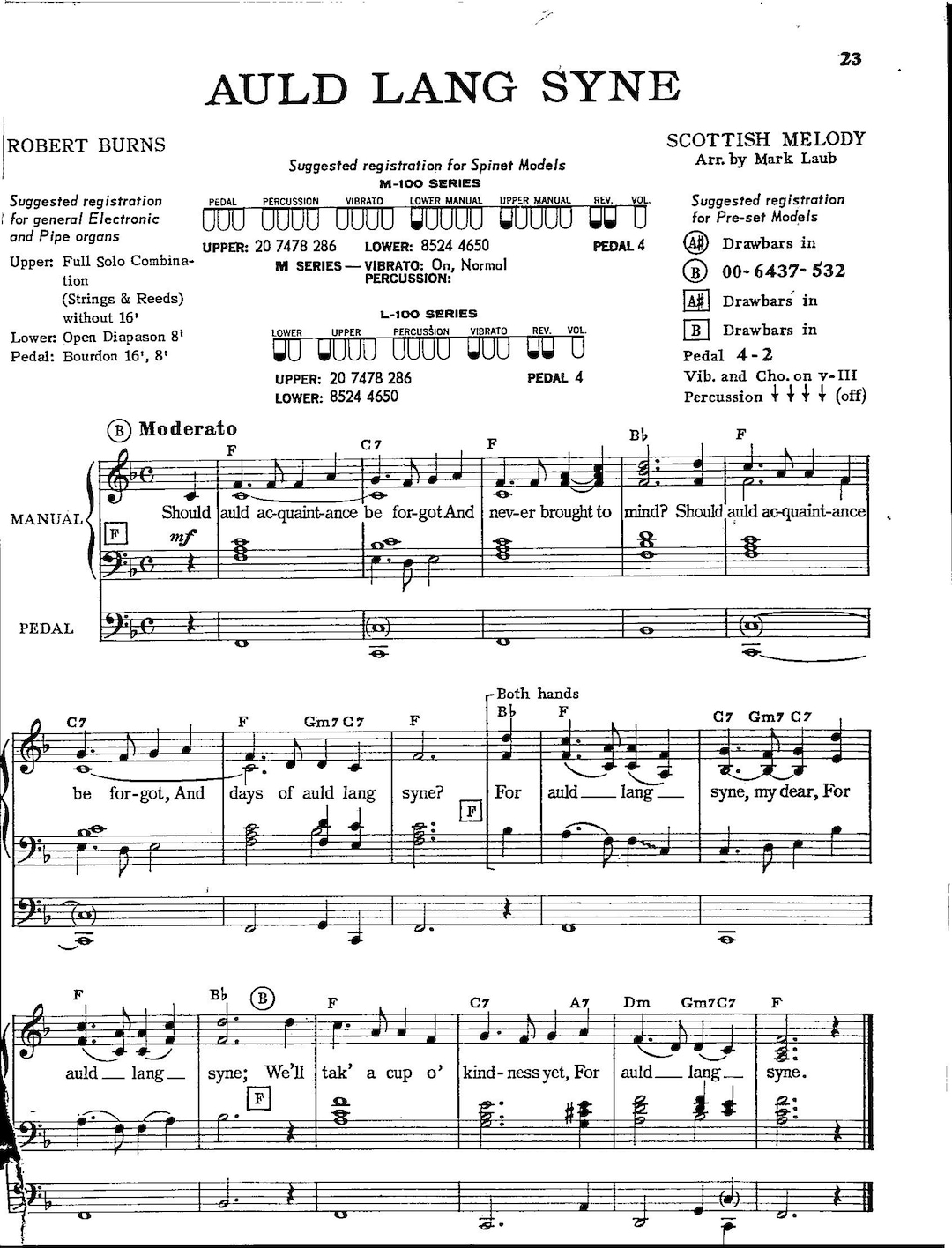 Auld Lang Syne Digital Organ Sheet Music - Key of F With Chords - Etsy