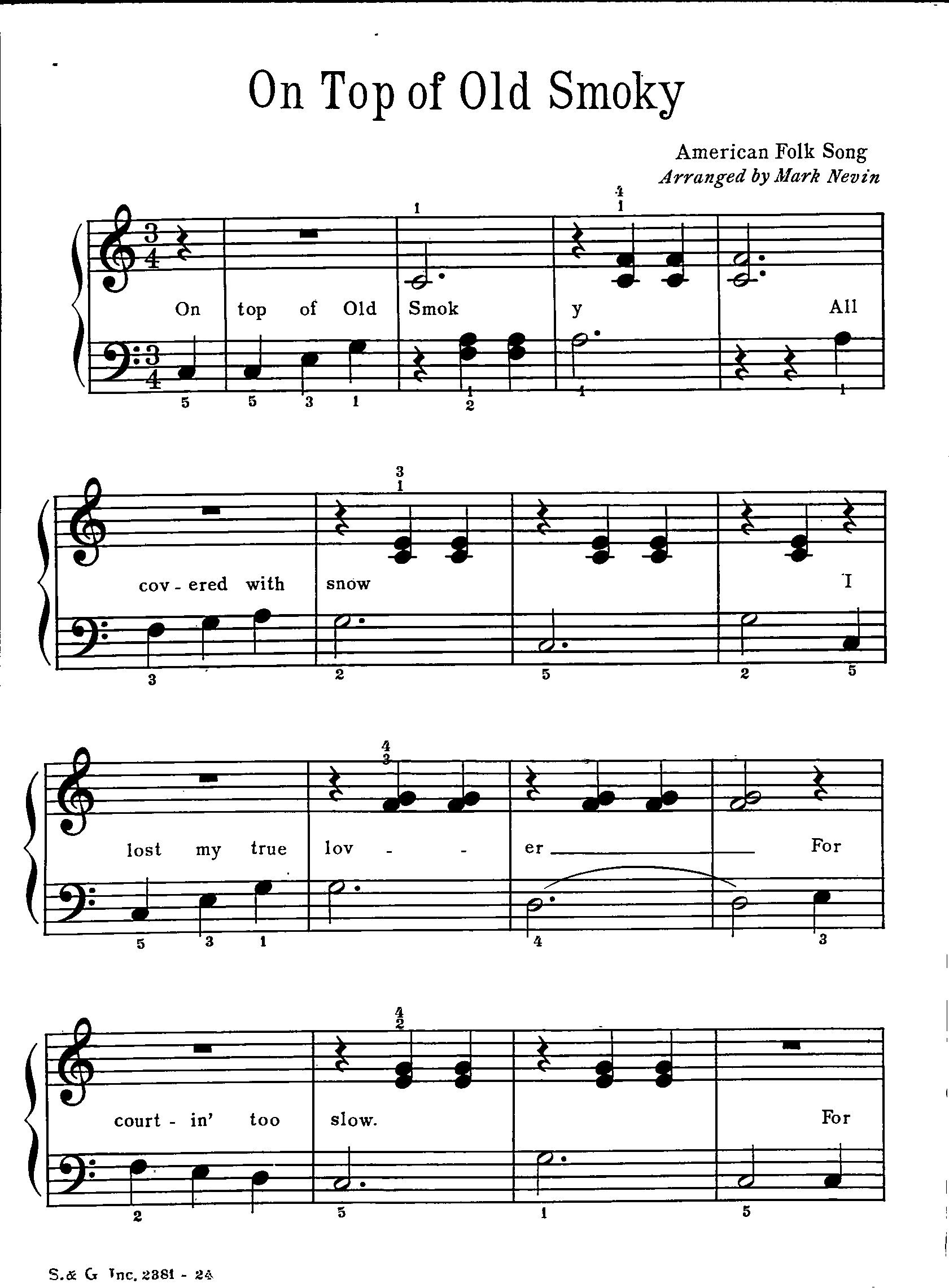 Piano - on Top of Old Smokey - Easy Download Printable With Lyrics - Etsy