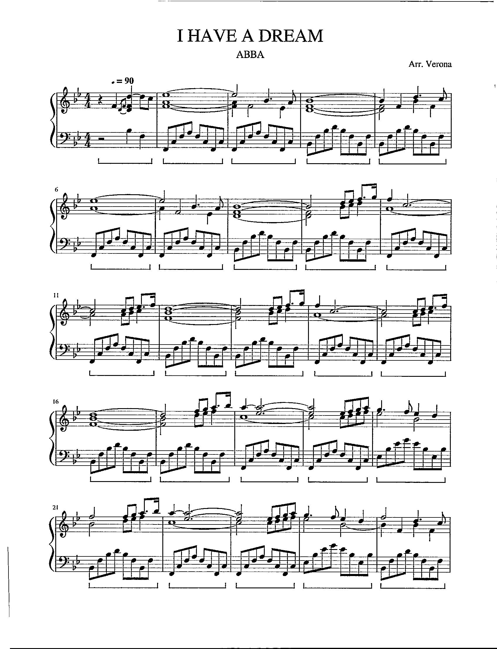 I Have a Dream - Digital Download Piano Solo Sheet Music - Key of B ...