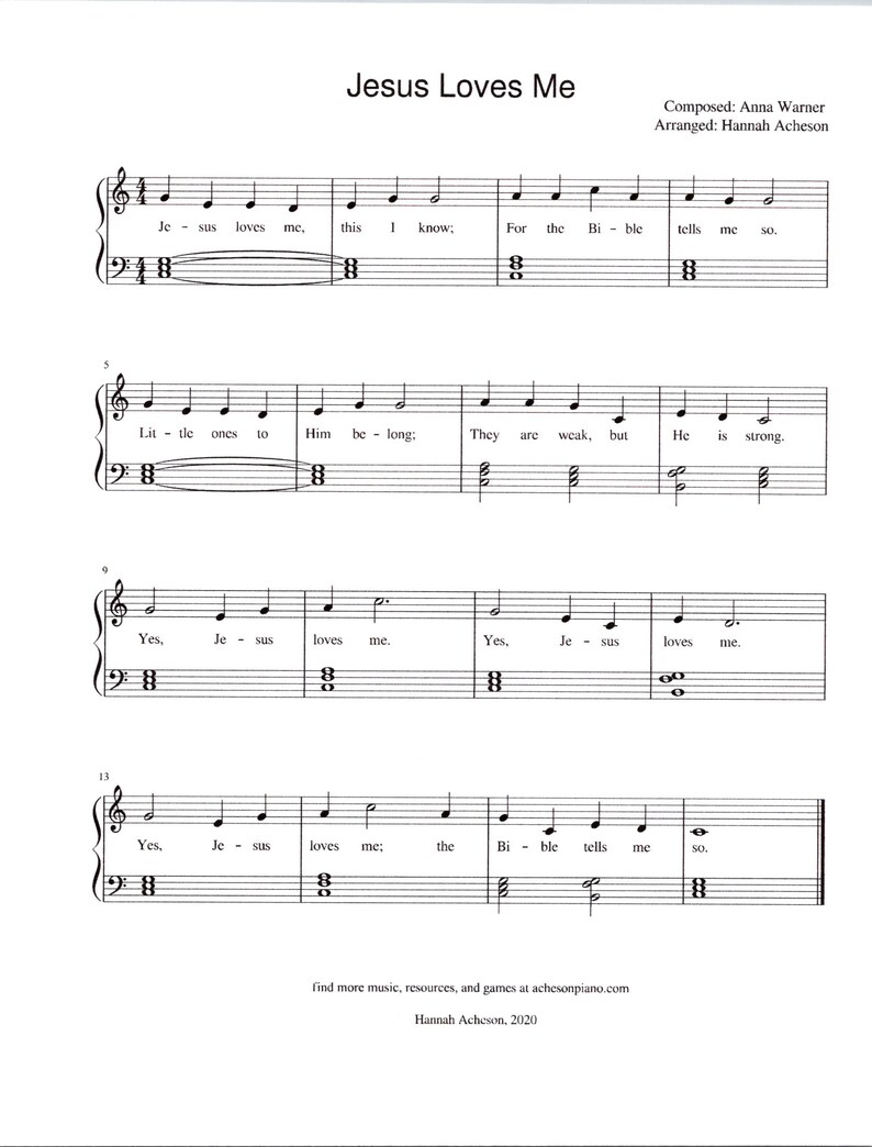 Jesus Loves Me - Beginner Level With I IV V7 Chords - Digital Sheet ...