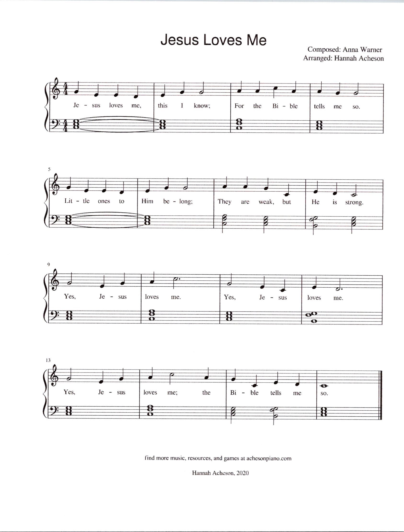 Jesus Loves Me Beginner Level With I Iv V7 Chords Digital Sheet Music