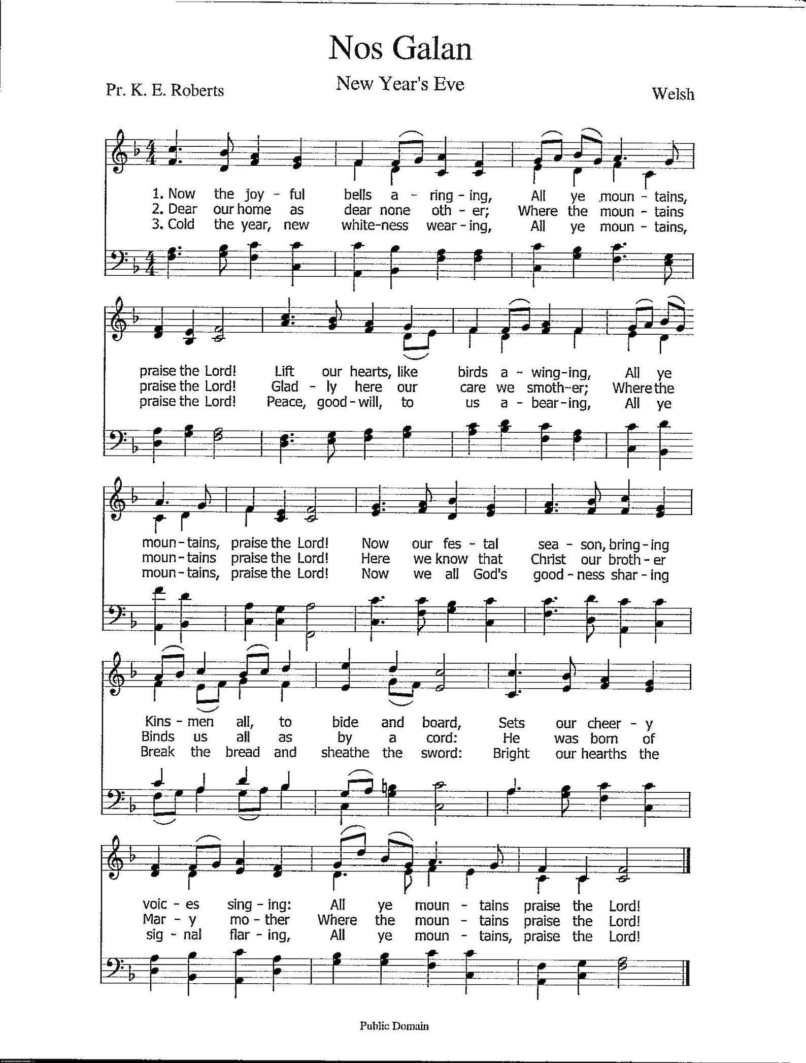 Nos Galan New Year's Eve Digital Printable Hymn Tune Key of F - Etsy