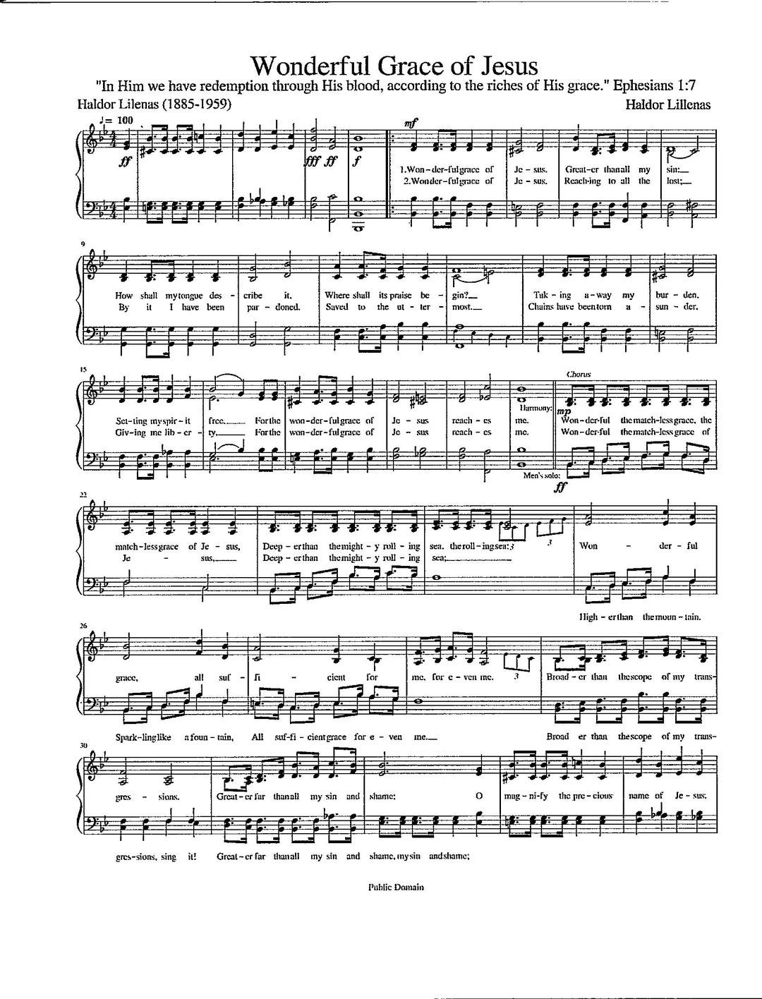 Wonderful Grace of Jesus - Digital Hymn Tune for Piano With Lyrics ...