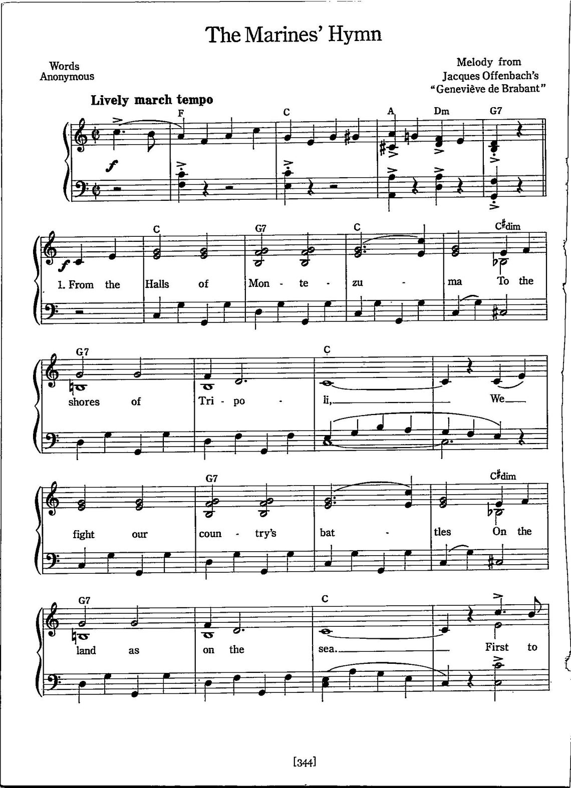 The Marines Hymn Sheet Music - Printable Military Song Key of C - Etsy