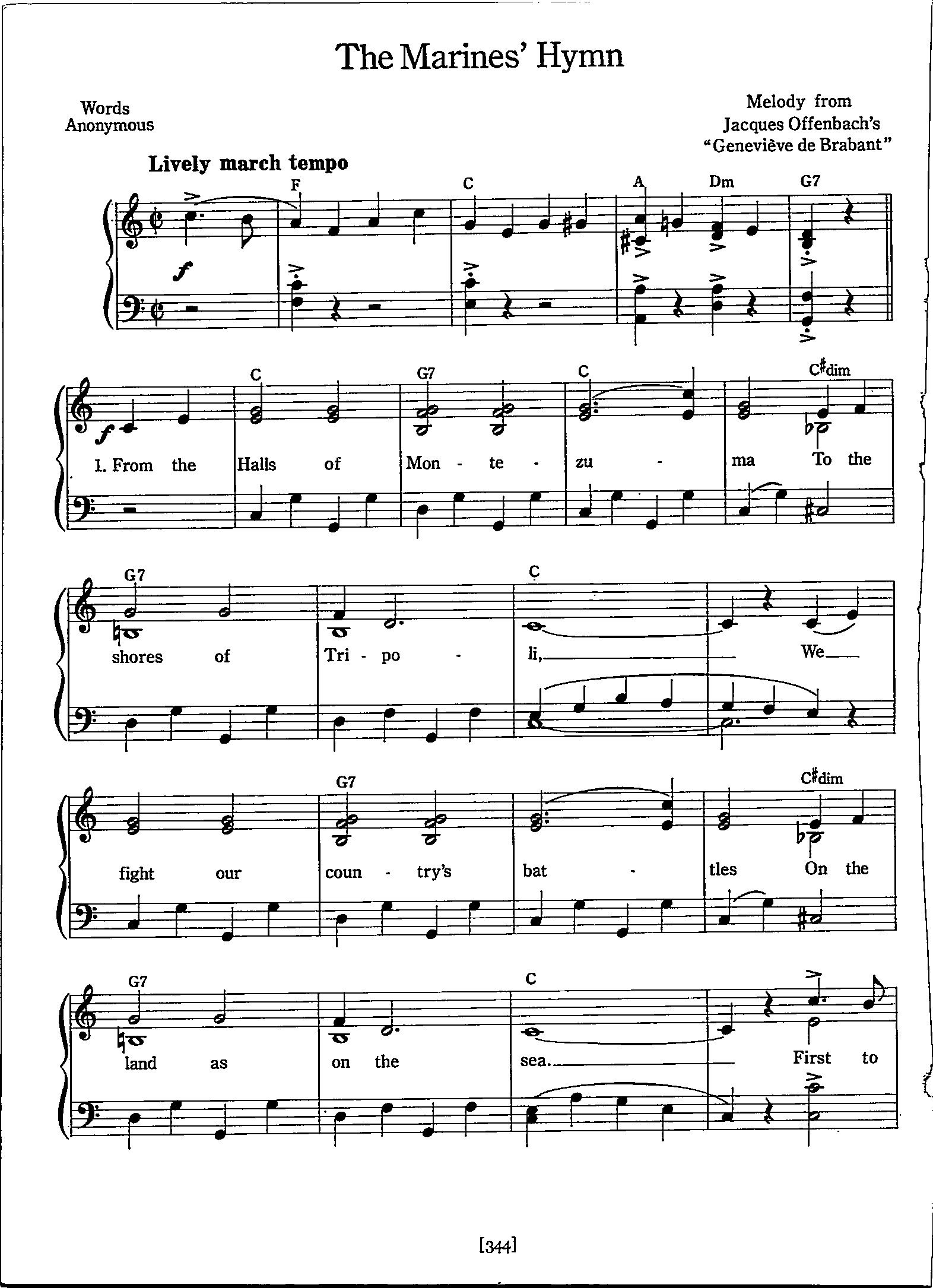 The Marines Hymn Sheet Music - Digital Military Song Key of C - Etsy
