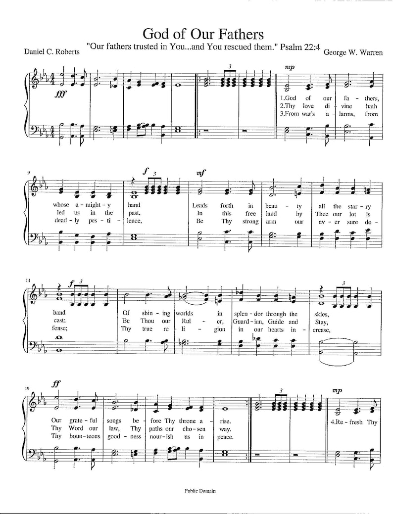 God of Our Fathers - Digital Download Printable Hymn Tune With Lyrics ...
