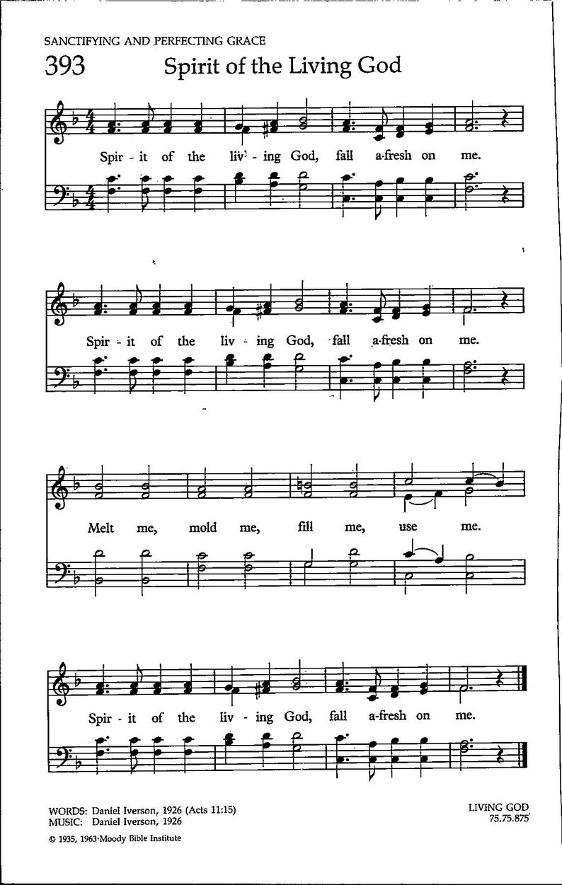Spirit of the Living God by Iverson 1926 - Digital Hymn Sheet Music ...