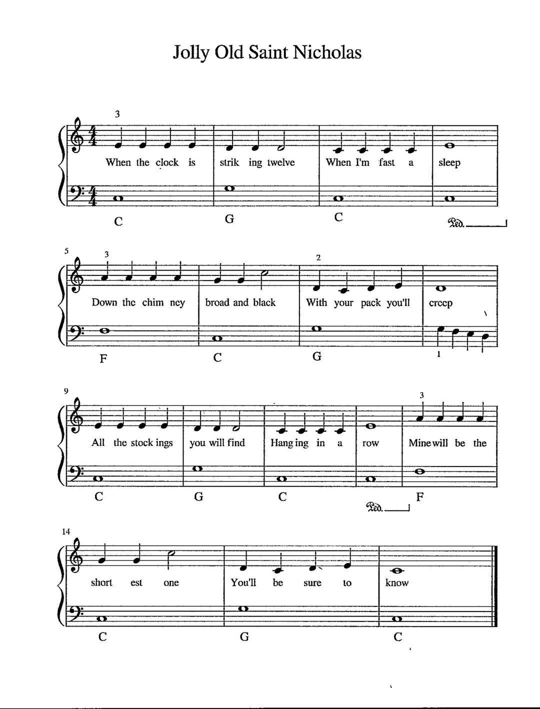 Jolly Old Saint Nicholas - Easy Digital Piano Music - Key of C - Etsy