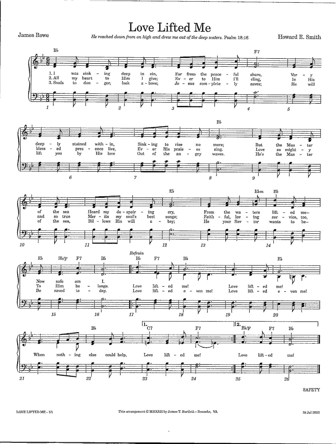 Love Lifted Me - Digital Hymn Sheet Music - Key of B Flat - Etsy