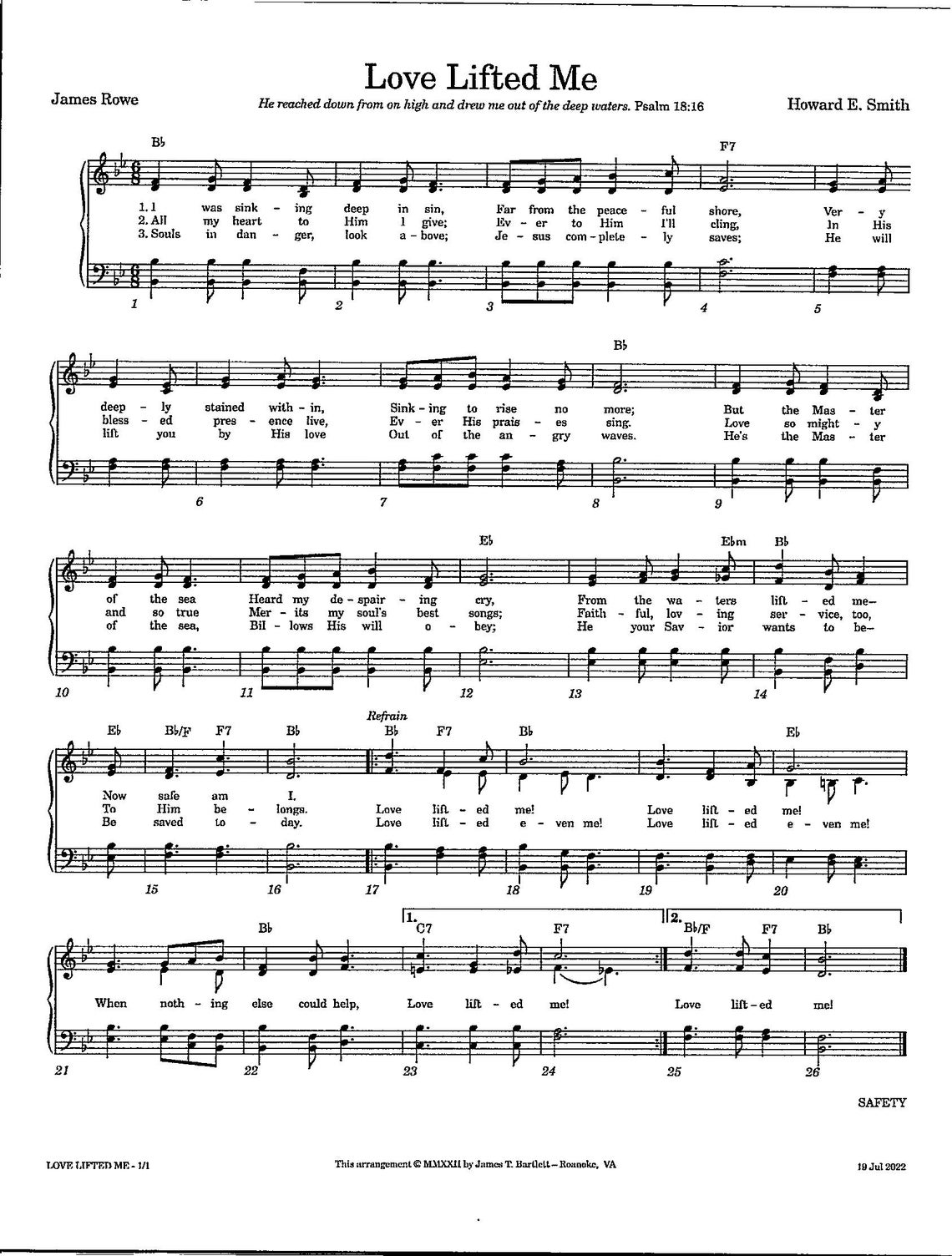Love Lifted Me - Digital Hymn Sheet Music - Key of B Flat - Etsy