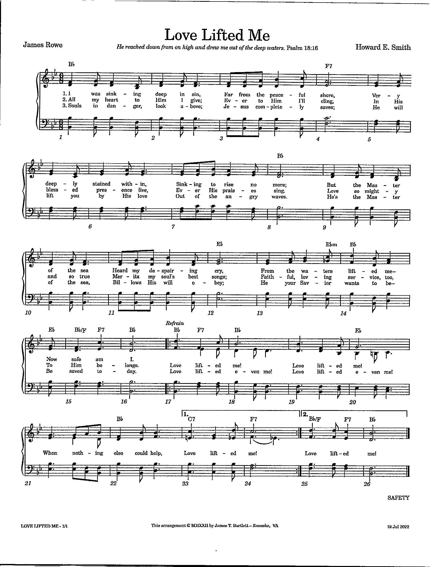 Love Lifted Me Digital Hymn Sheet Music Key Of B Flat Etsy