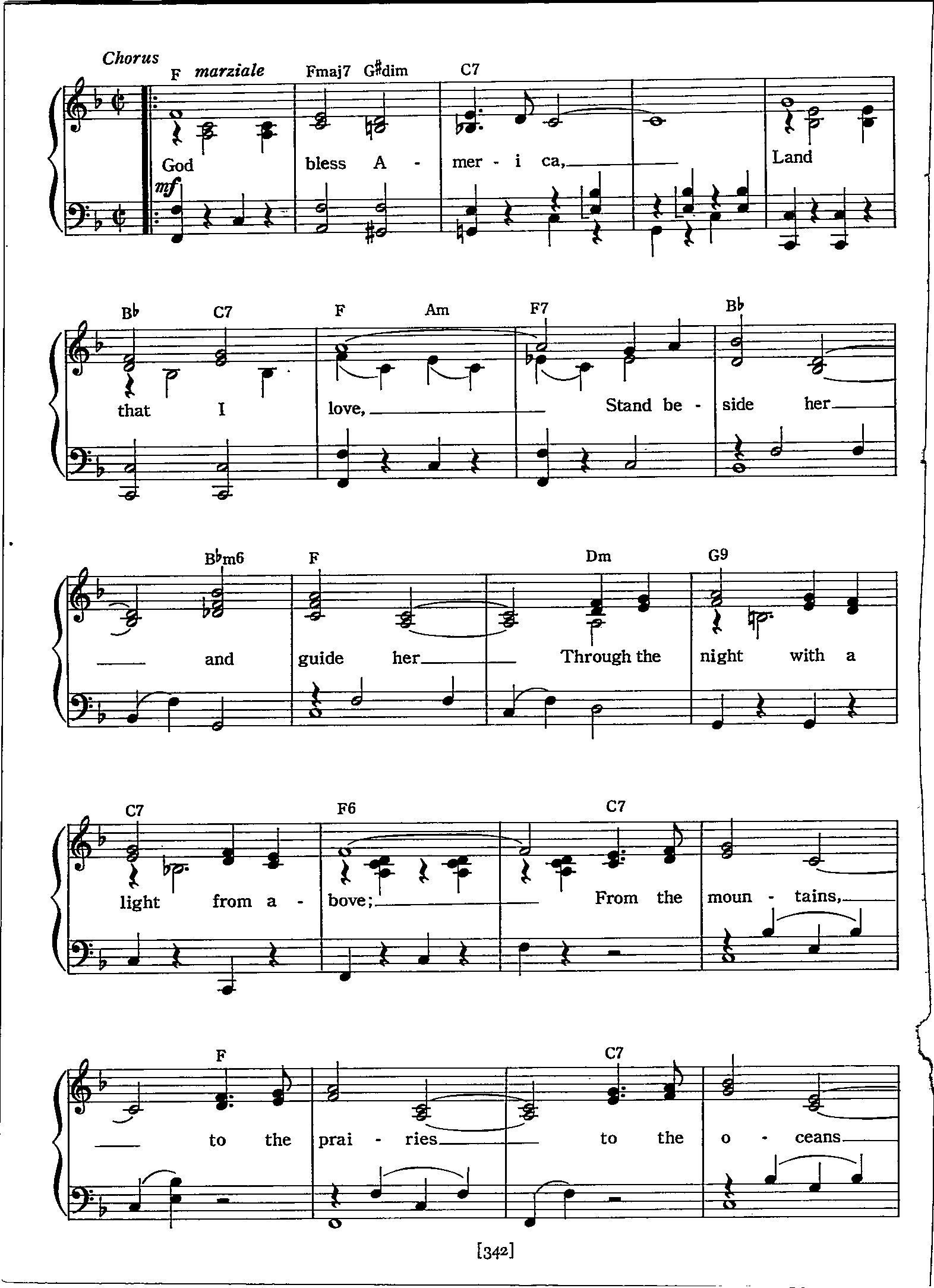 God Bless America Sheet Music Digital Patriotic Tune Key of F for Piano ...