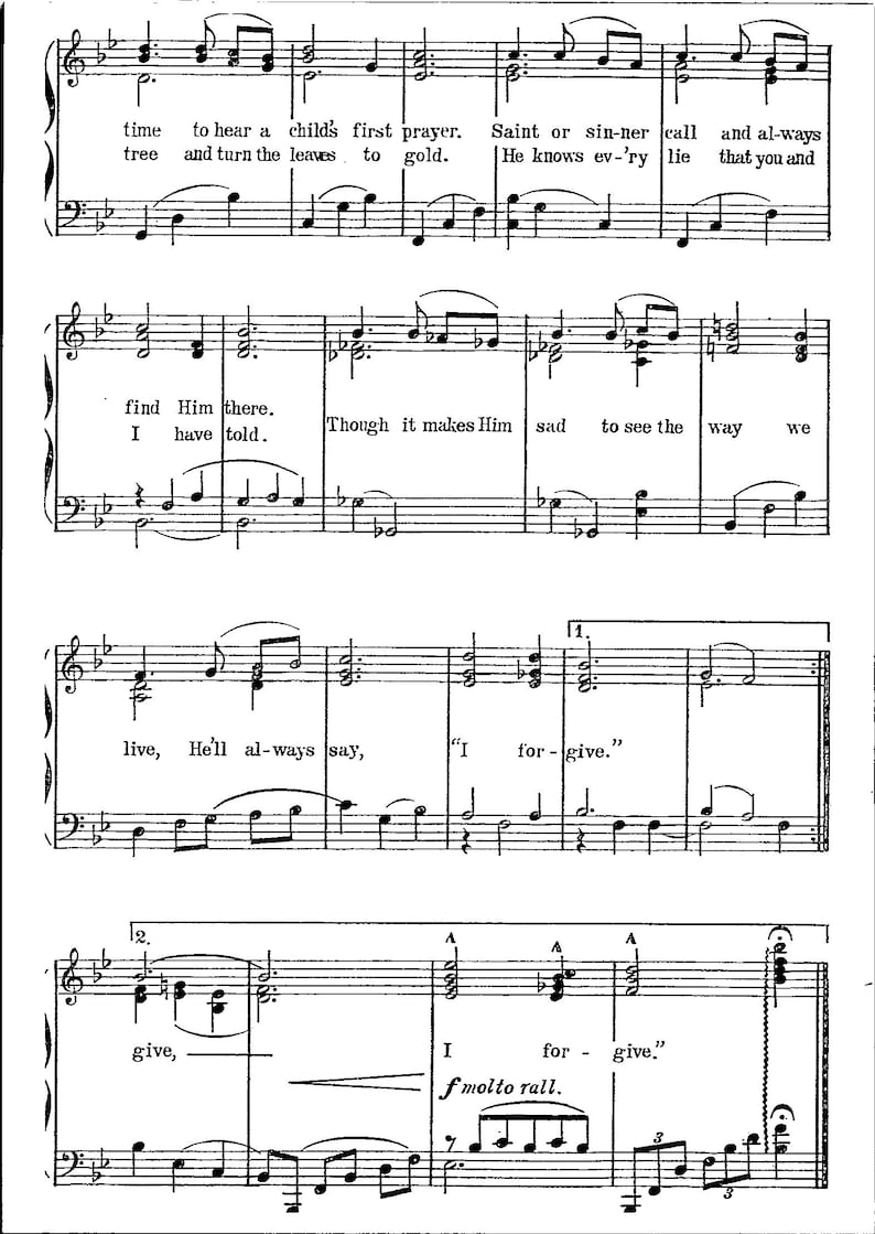He - Digital Printable Hymn Tune for Piano and Lyrics - Key of B Flat ...