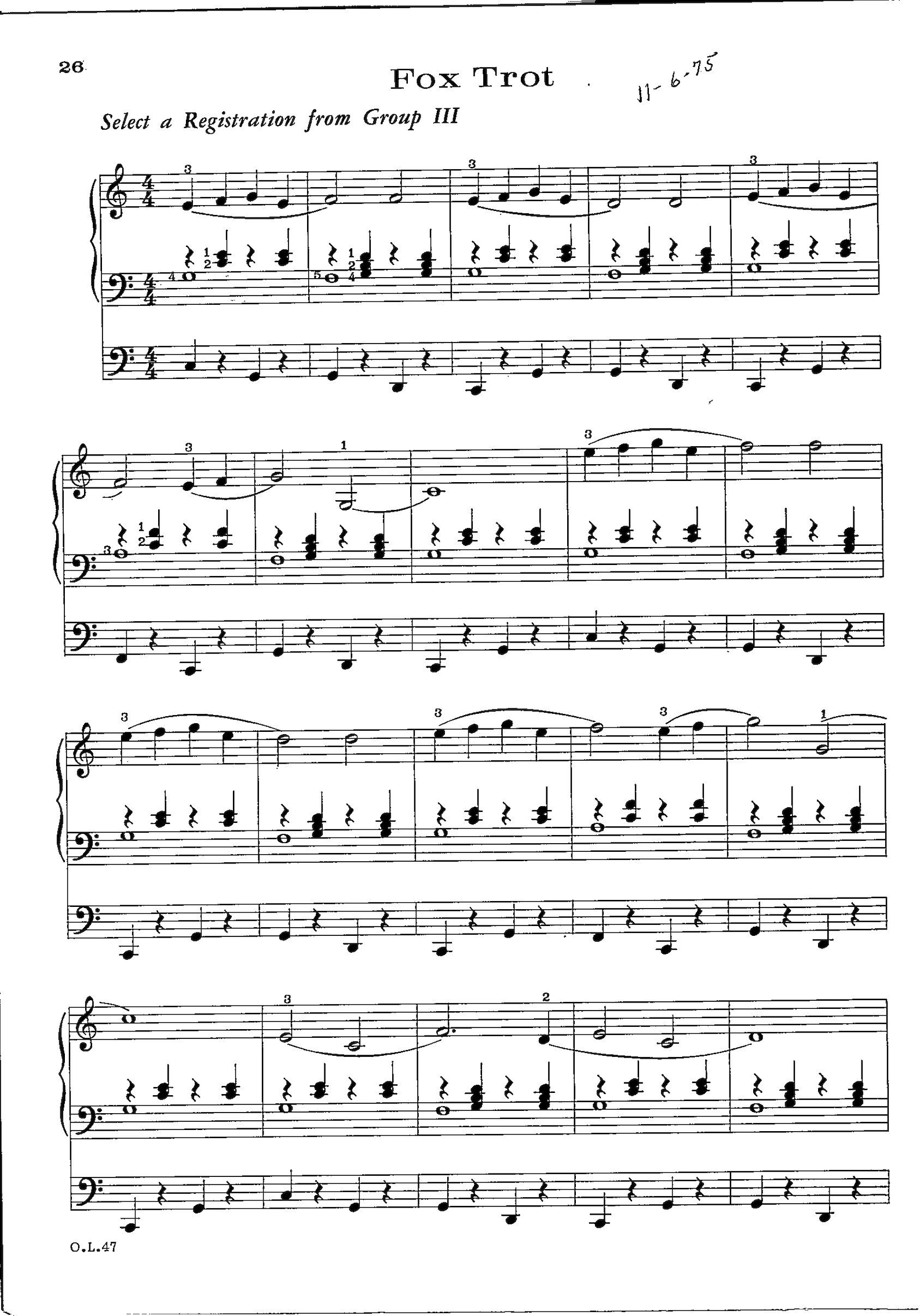 Fox Trot - Digital Sheet Music for Piano Keyboard Organ Key of C Early ...