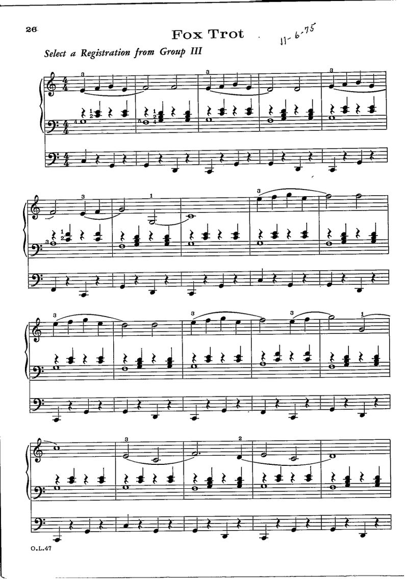 Fox Trot - Digital Sheet Music for Piano Keyboard Organ Key of C Early ...
