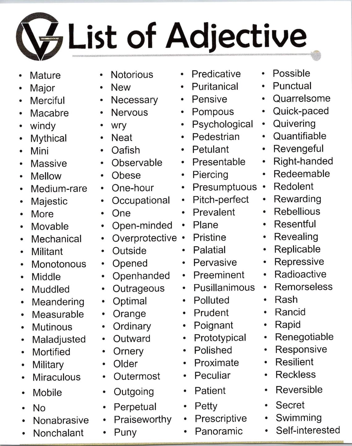 List of Adjectives for Students and Teachers - Intermediate Thru ...