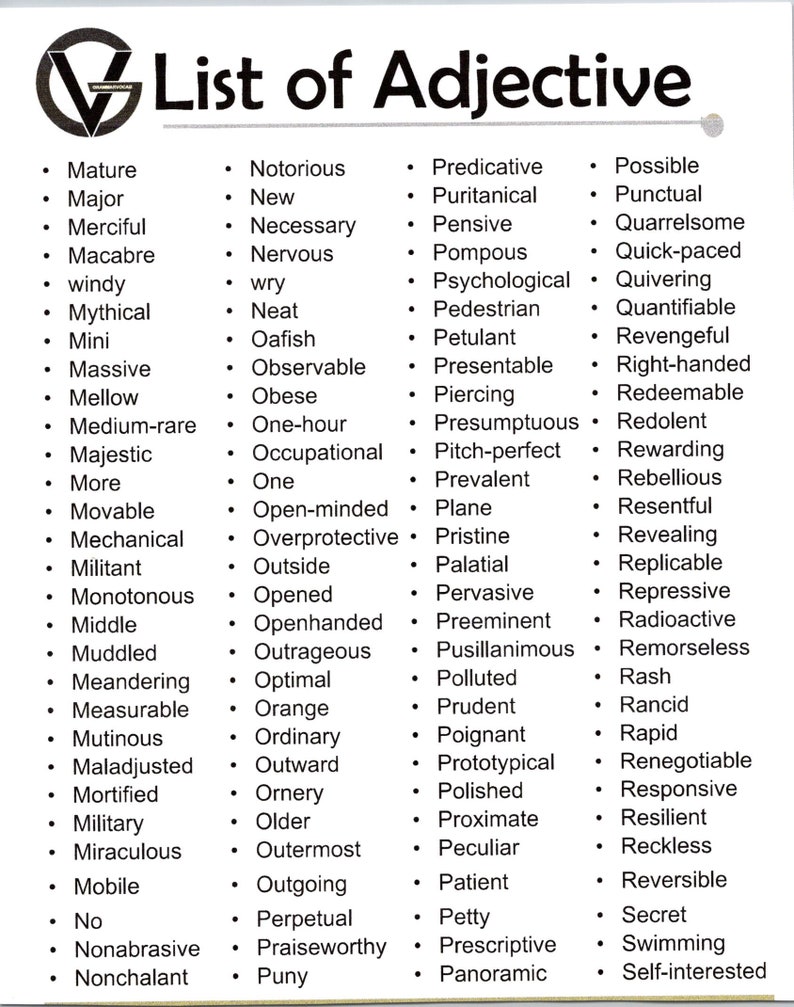 List of Adjectives for Students and Teachers - Intermediate Thru ...