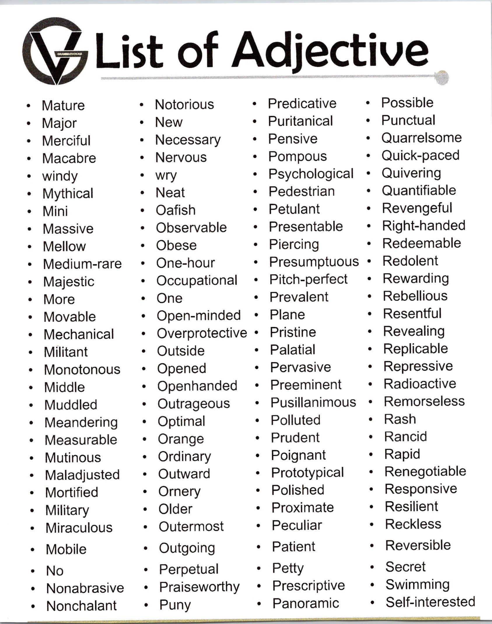 List Of Personality Adjectives List Of Personality Adjectives