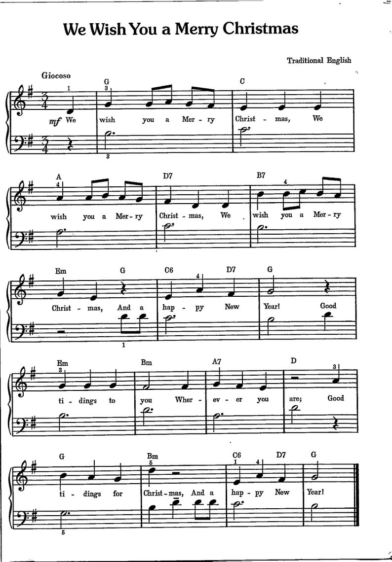 We Wish You a Merry Christmas - Digital Christmas Piano Keyboard Sheet ...