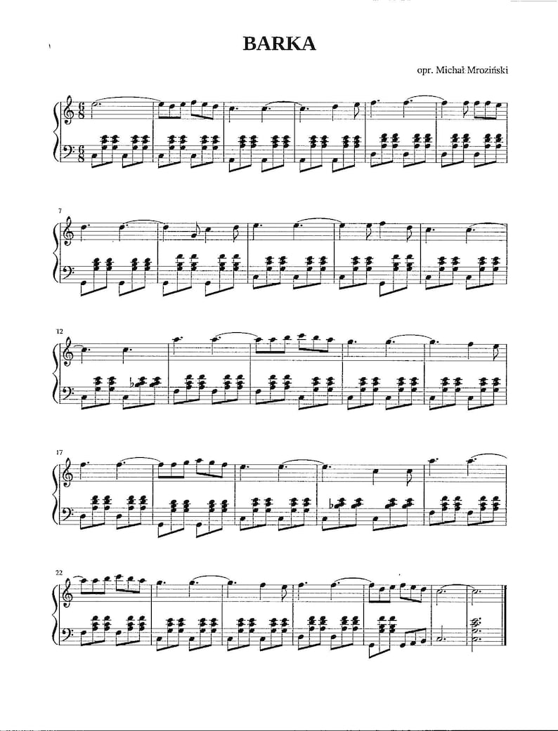 Barka - Digital Printable Piano Solo - Favorite Song of Pope John Paul ...