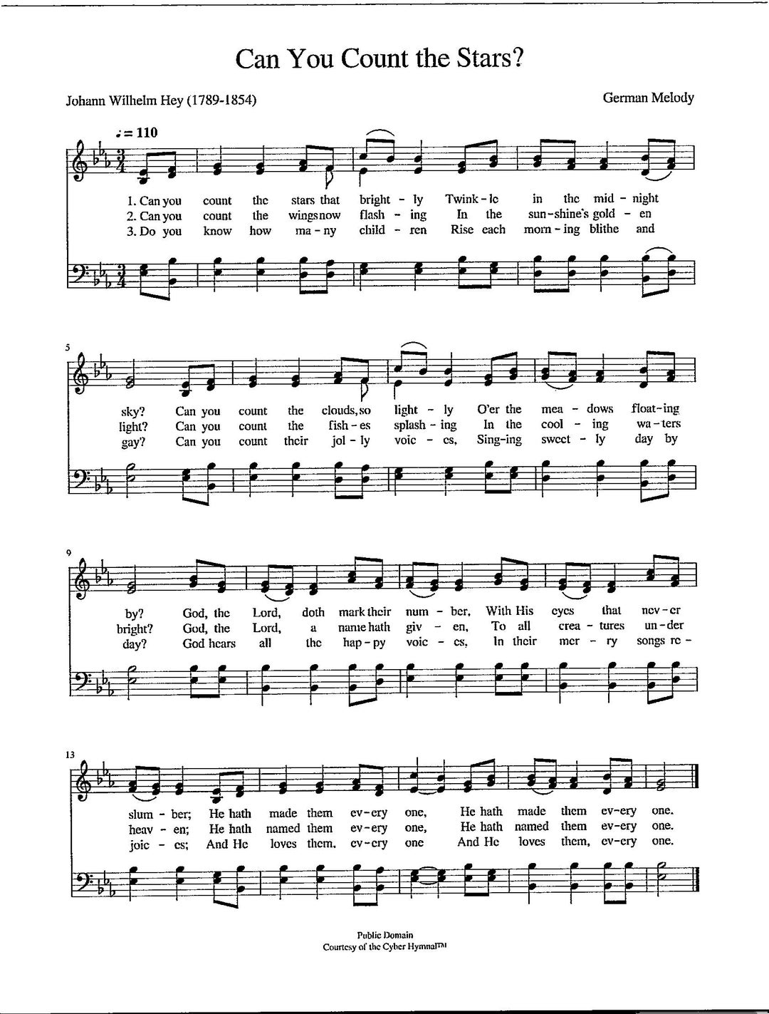 Can You Count the Stars? - Digital Hymn Tune With Lyrics - Key of E ...