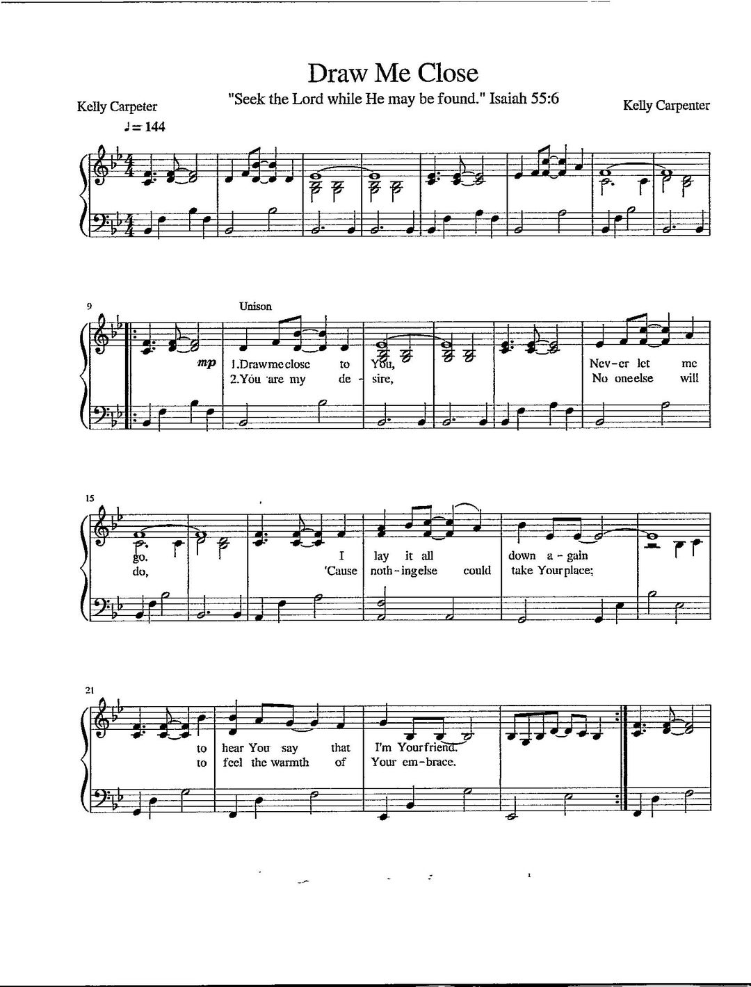 Draw Me Close - Digital Download Hymn Tune for Piano and Voices - Key ...