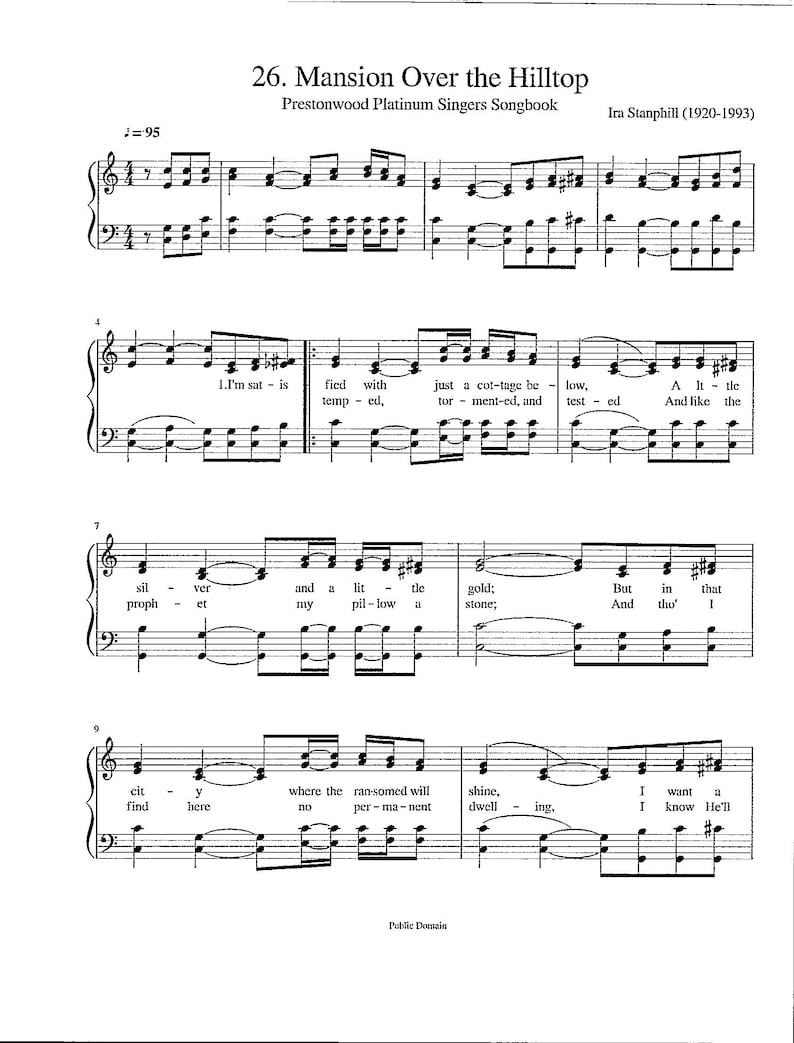Mansion Over the Hilltop - Digital Hymn Tune Sheet Music - Key of C - Etsy