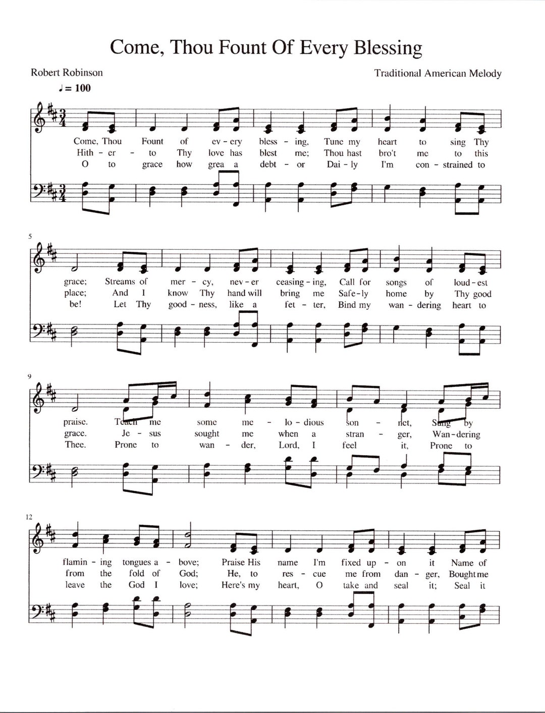Come Thou Fount of Every Blessing - Digital Hymn Tune Piano and Lyrics ...