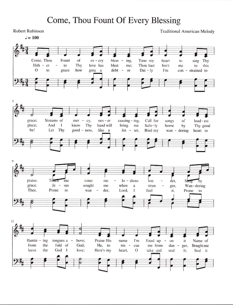 Come Thou Fount of Every Blessing - Digital Hymn Tune Piano and Lyrics ...