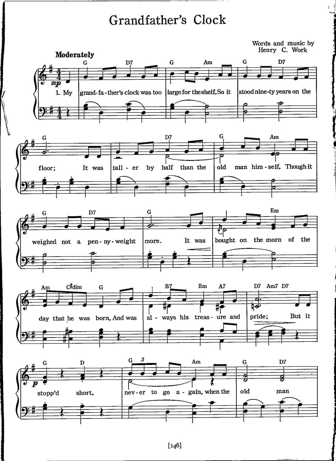 Grandfather's Clock - Digital Sheet Music - Key of G - Etsy