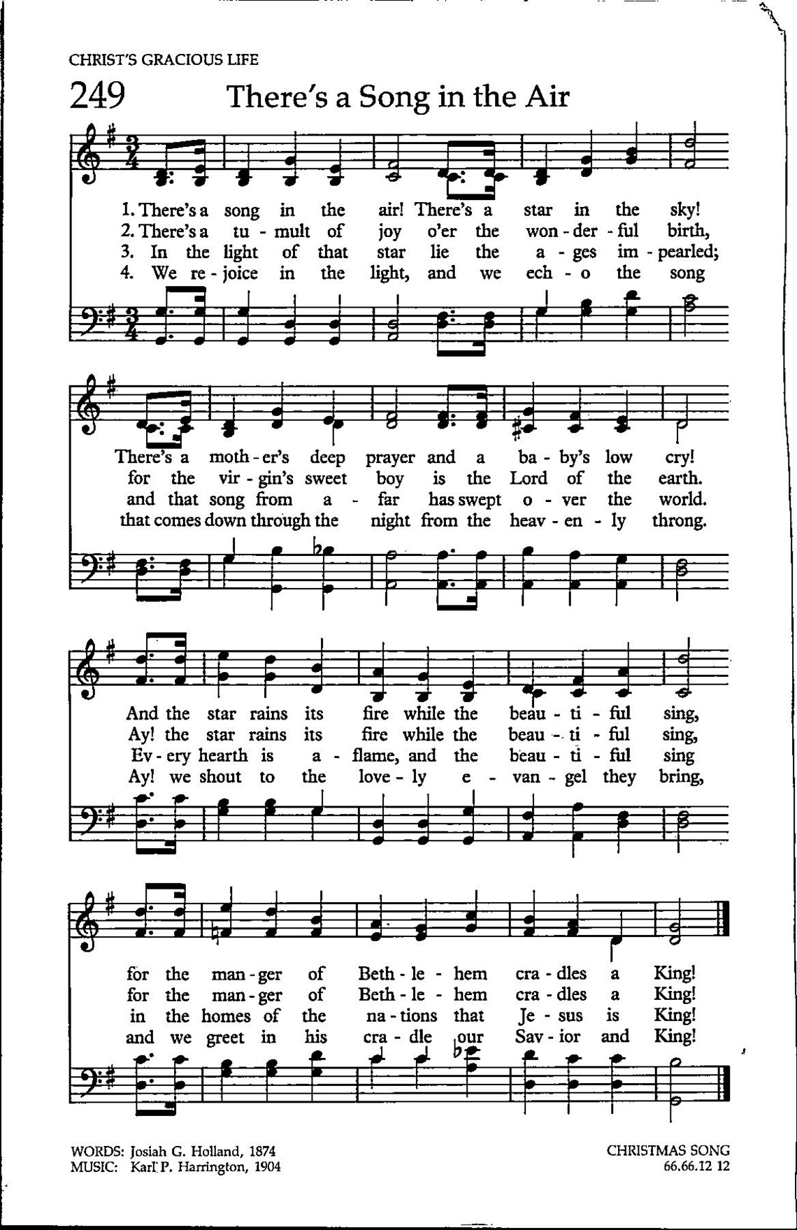 There's a Song in the Air Digital Christmas Hymn Tune Sheet Music Key ...