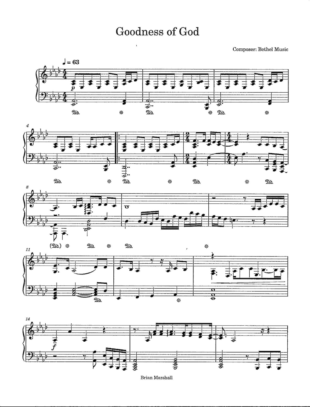 Goodness of God - Digital Piano Solo - Key of A Flat - Etsy