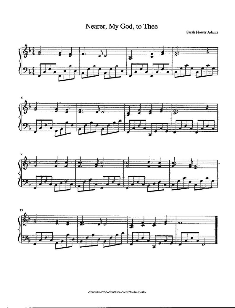 Nearer My God to Thee - Digital Easy Piano Solo Hymn Tune Sheet Music ...