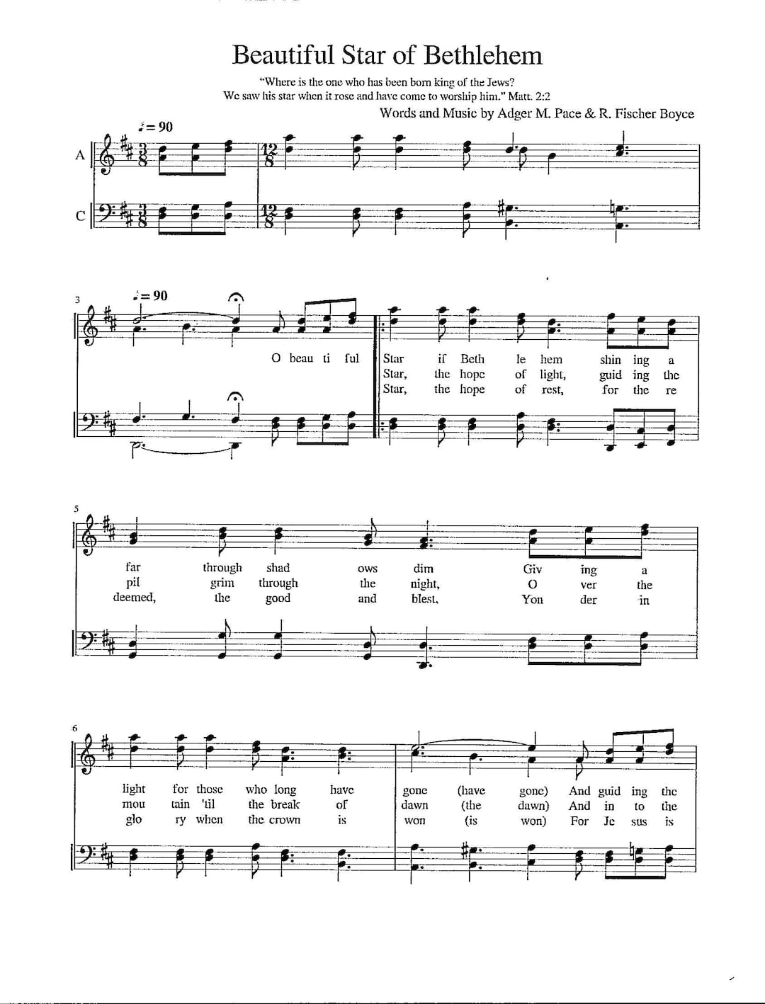 Beautiful Star of Bethlehem - Printable Download Christmas Hymn - Key ...