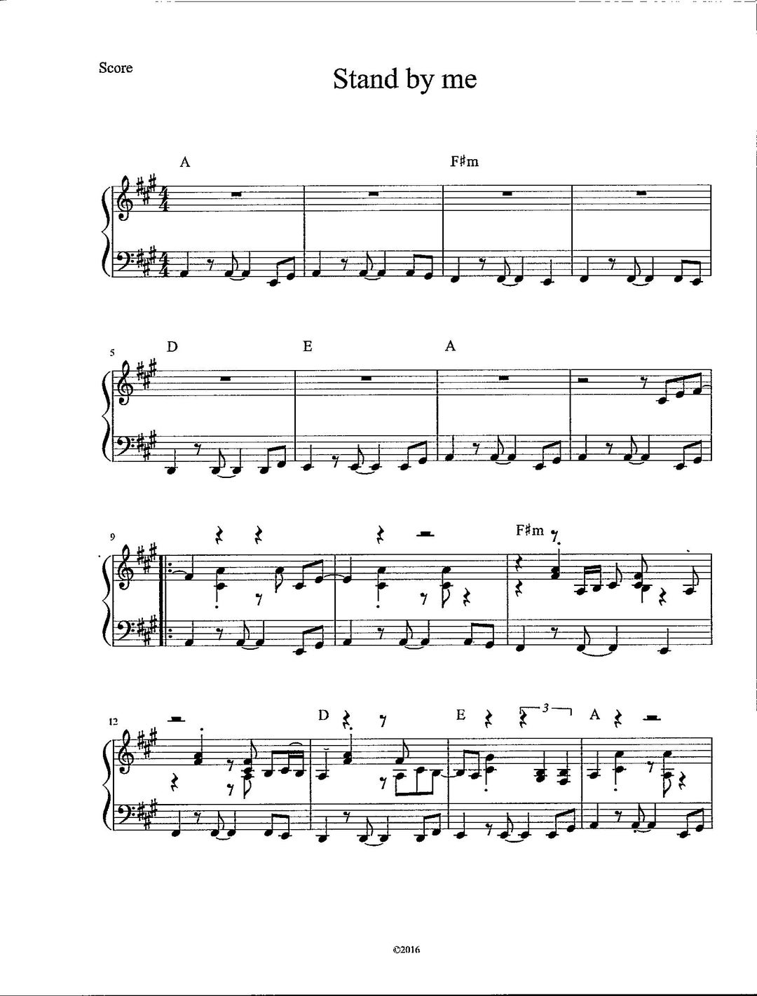 Stand by Me - Digital Piano Solo - Intermediate Level - Key of A - Etsy