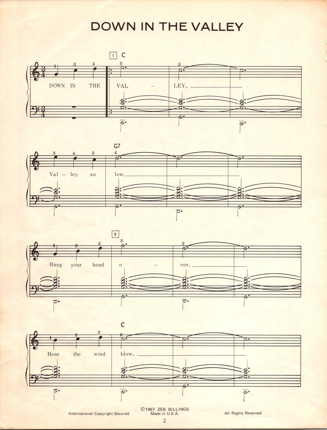 Down in the Valley Sheet Music - Digital Download Key of C for Piano ...
