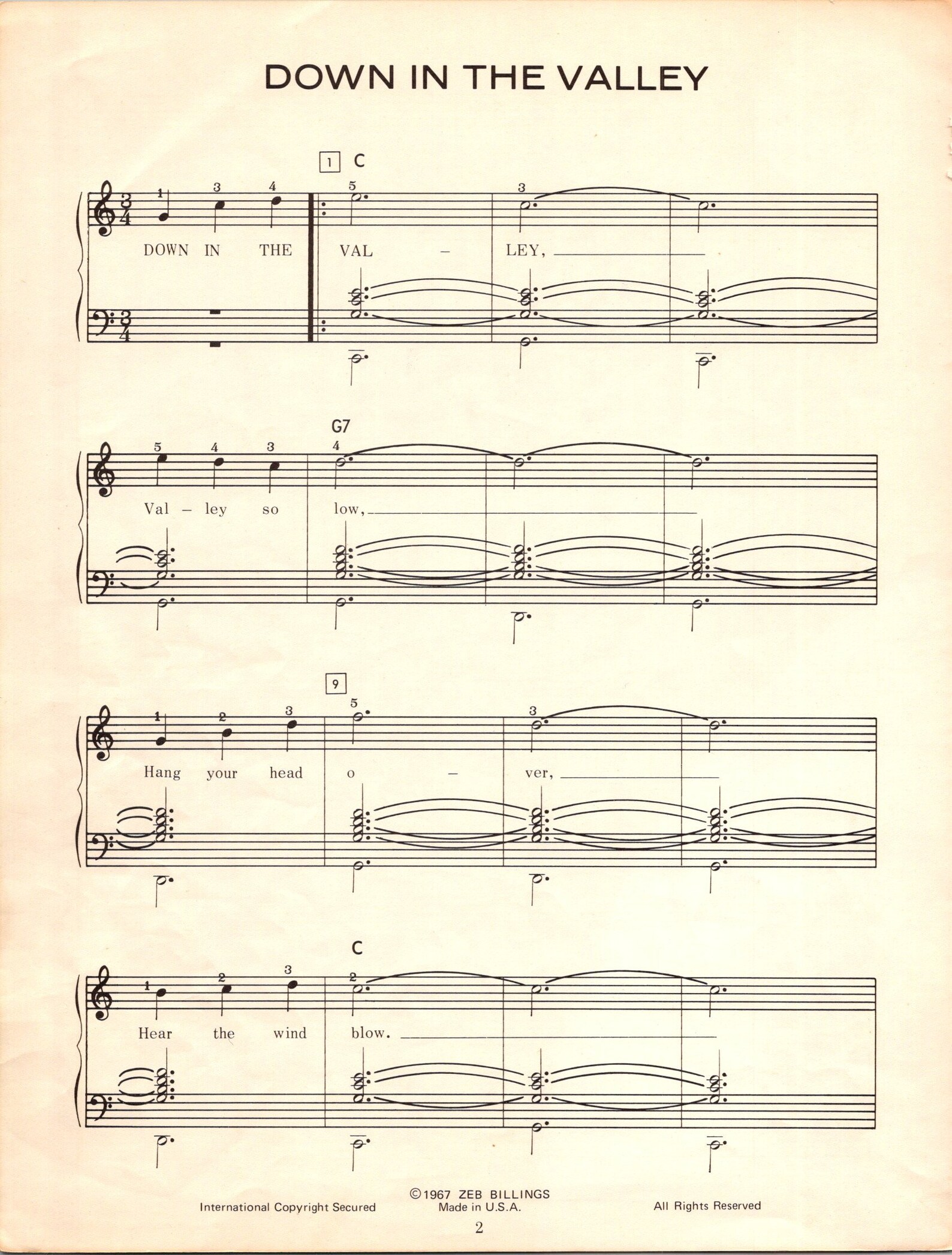 Down in the Valley Sheet Music - Digital Download Key of C for Piano ...