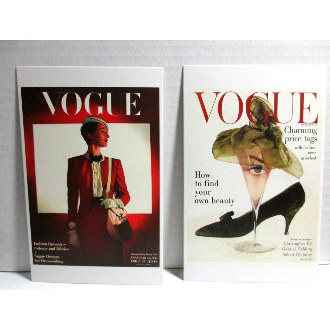 2 Postcards - Vogue Magazine Cover Feb.15, 1944 & Oct 15, 1957 by John ...