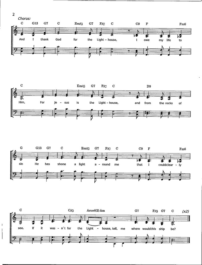 The Lighthouse - Printable Digital Download Hymn Tune - Key of C - Etsy