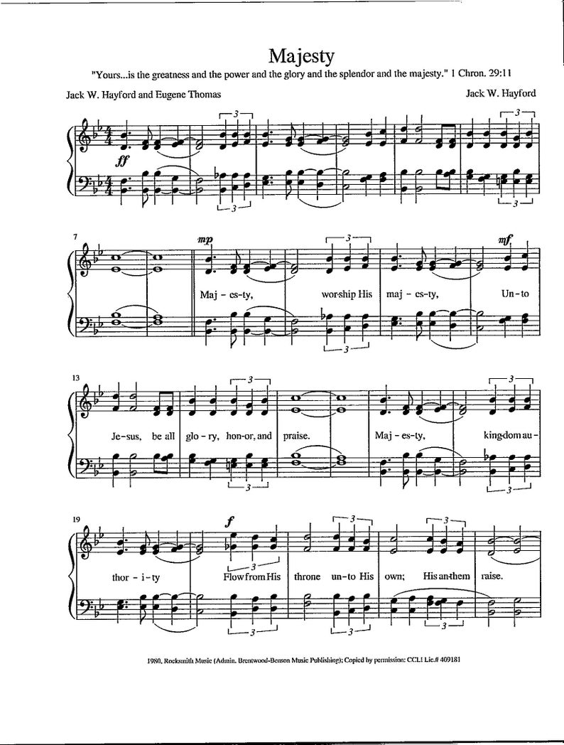 Majesty - Digital Hymn Tune for Piano and Voice - Key of B Flat - Etsy
