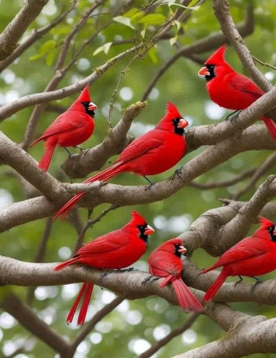 Digital Bird Print - Group of Resting Cardinals on Branches With Snow ...