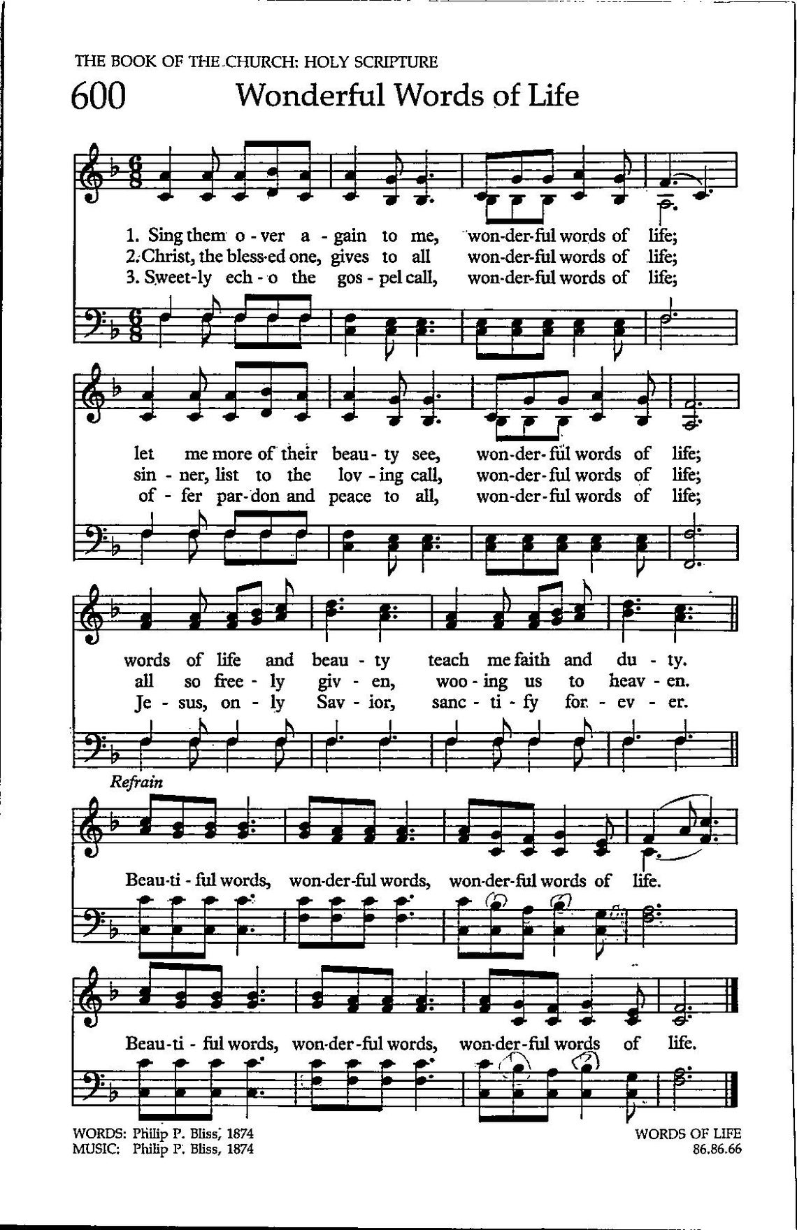 Wonderful Words of Life - Digital Hymn Tune Sheet Music Key of F Late ...